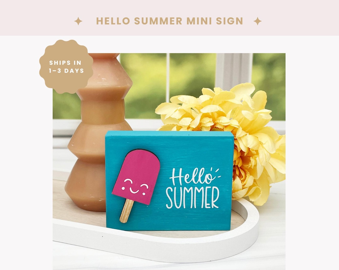 Hello Summer Mini Sign, Popsicle Wood Sign, Summer Tiered Tray Decor ...