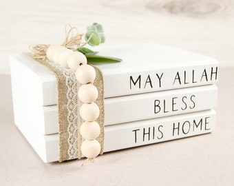 Large Islamic Wooden Book Stack Decor Start With Bismillah | Etsy