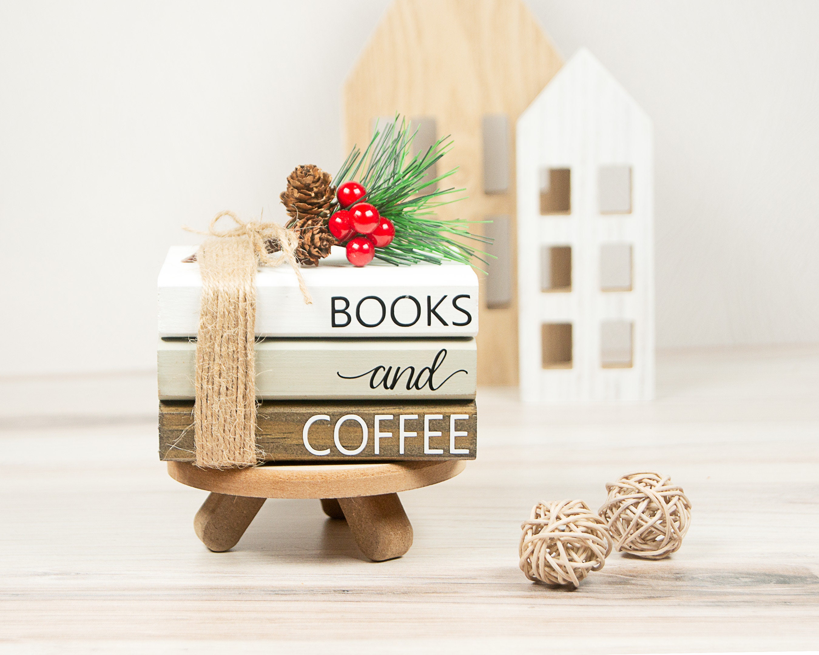 Books and Coffee Farmhouse Books MINI Wooden Book Stack - Etsy
