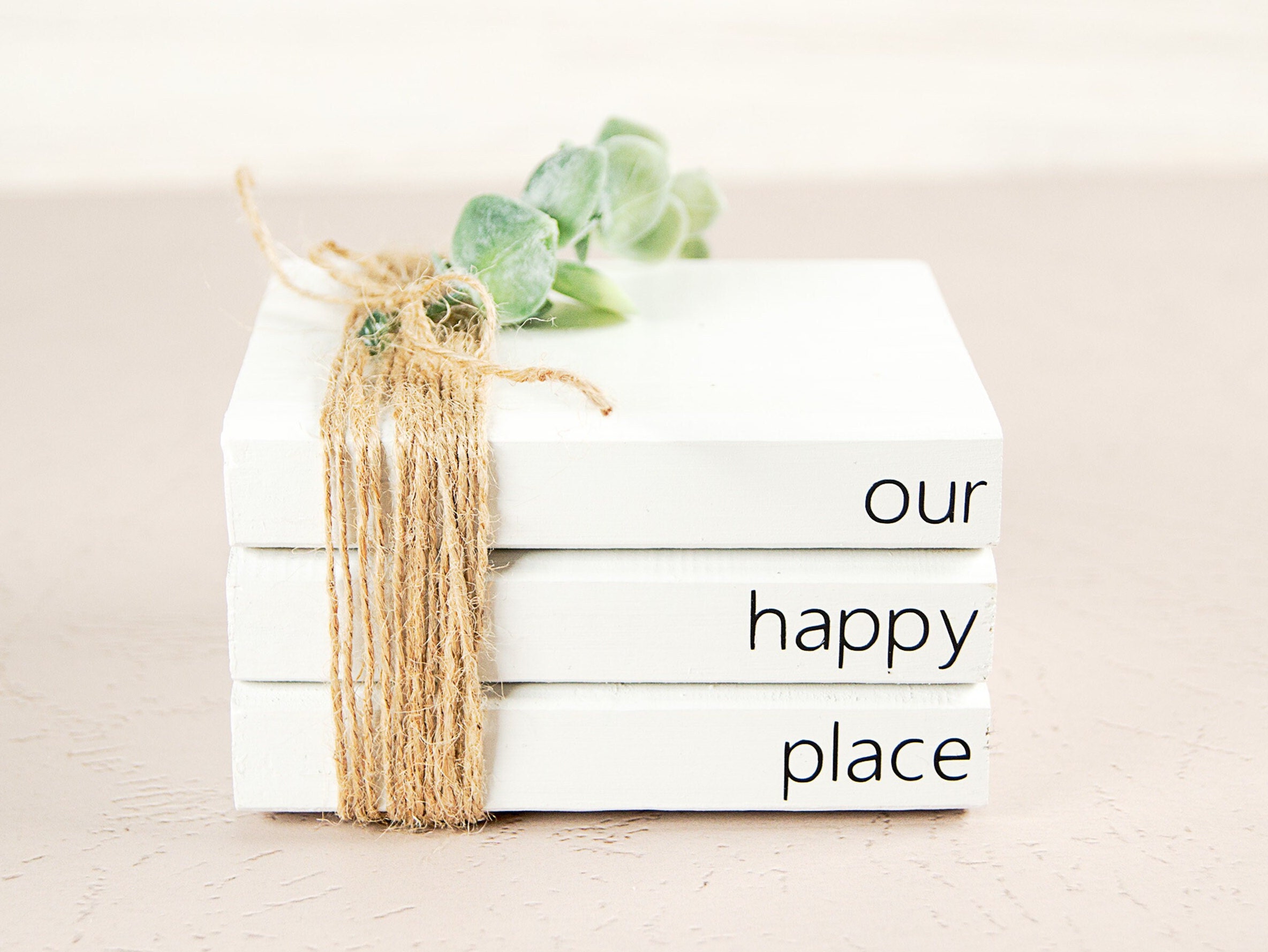 MINI Our Happy Place Book Stack Faux Wooden Books All Season - Etsy