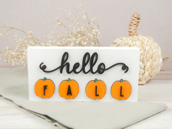 Hello Fall 3d Wooden Block Sign Farmhouse Fall Decor Autumn - Etsy