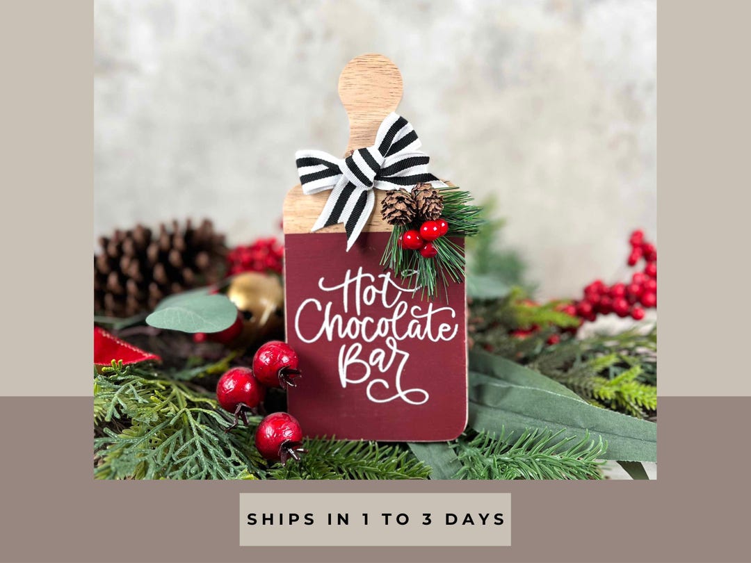 Small Rustic Hot Chocolate Bar Decor Cutting Board Sign for Tiered Tray ...