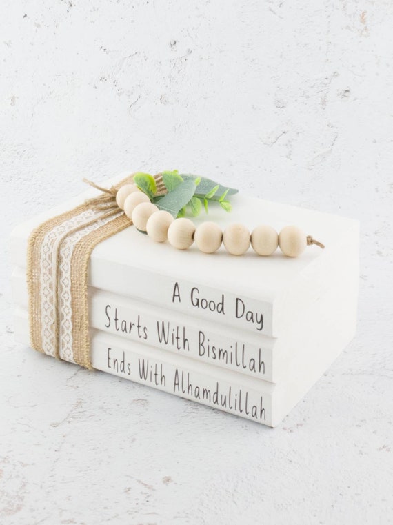 Large Islamic Wooden Book Stack Decor Start With Bismillah | Etsy