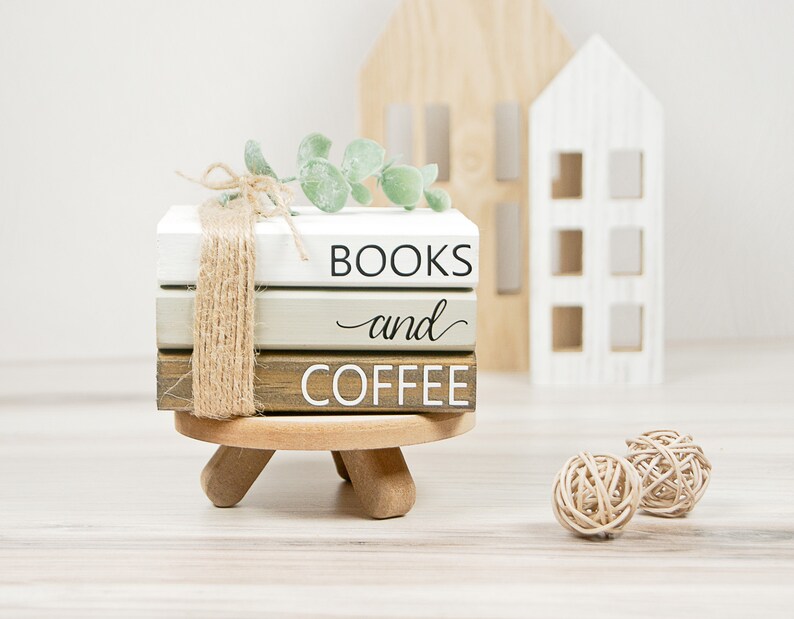 Books and Coffee Farmhouse Books MINI Wooden Book Stack - Etsy