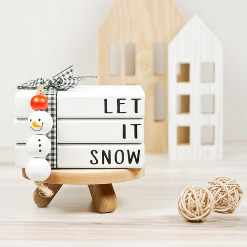 Snowman Farmhouse Wooden Mini Book Stack Tiered Tray Home - Etsy