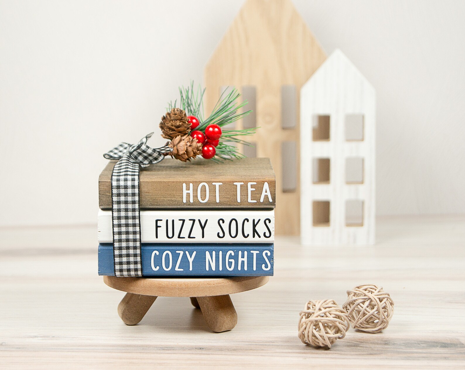 Mini Winter Book Stack Tiered Tray Decor Farmhouse Wooden - Etsy