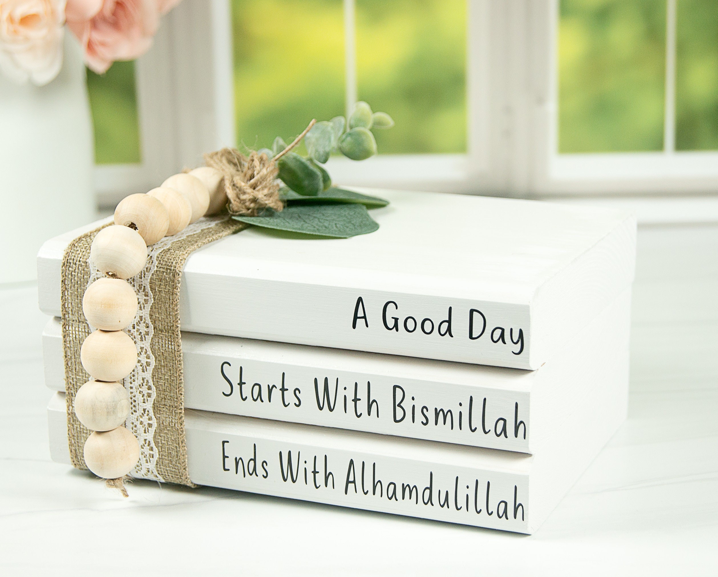 Large Islamic Wooden Book Stack Decor Start With Bismillah - Etsy