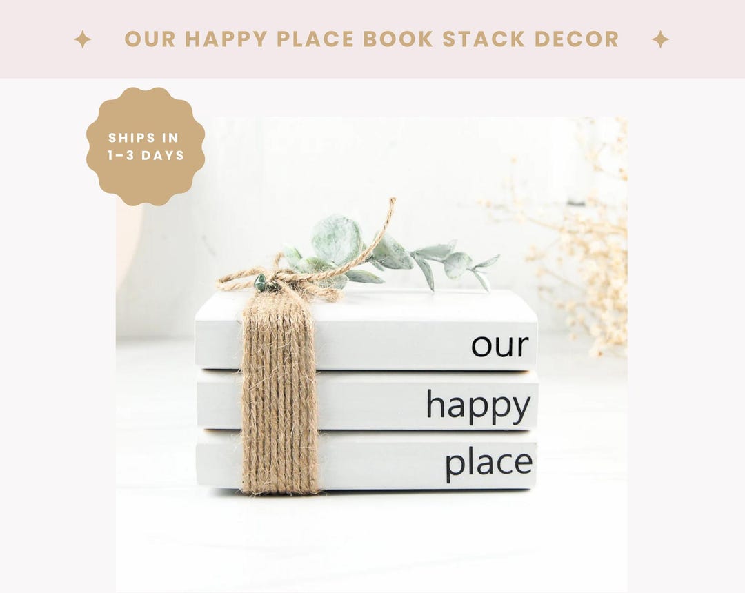MINI Our Happy Place Book Stack - Faux Wooden Books - All Season Tiered ...