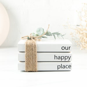 MINI Our Happy Place Book Stack Faux Wooden Books All Season Tiered ...