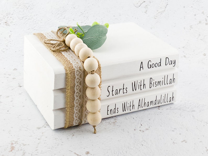 Large Islamic Wooden Book Stack Decor Start With Bismillah | Etsy