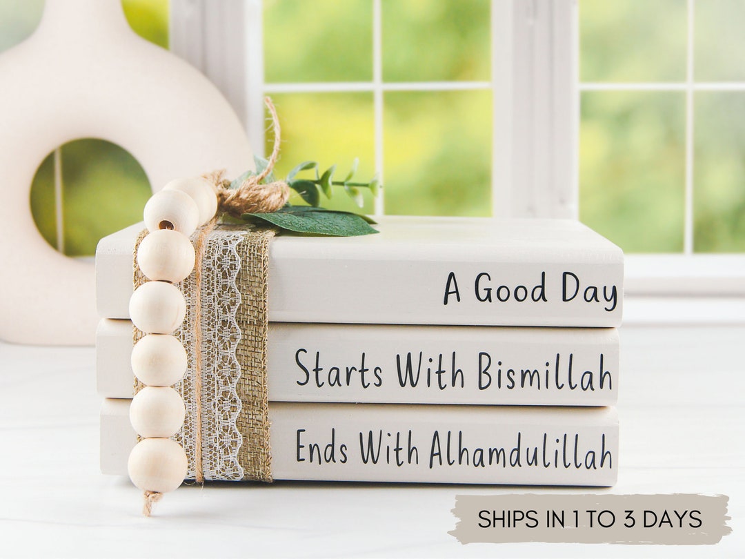 Large Islamic Wooden Book Stack Decor Start With Bismillah Islamic Home ...