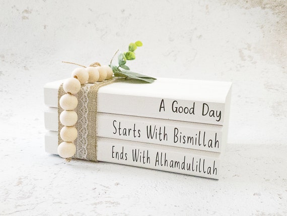 Large Islamic Wooden Book Stack Decor Start With Bismillah | Etsy