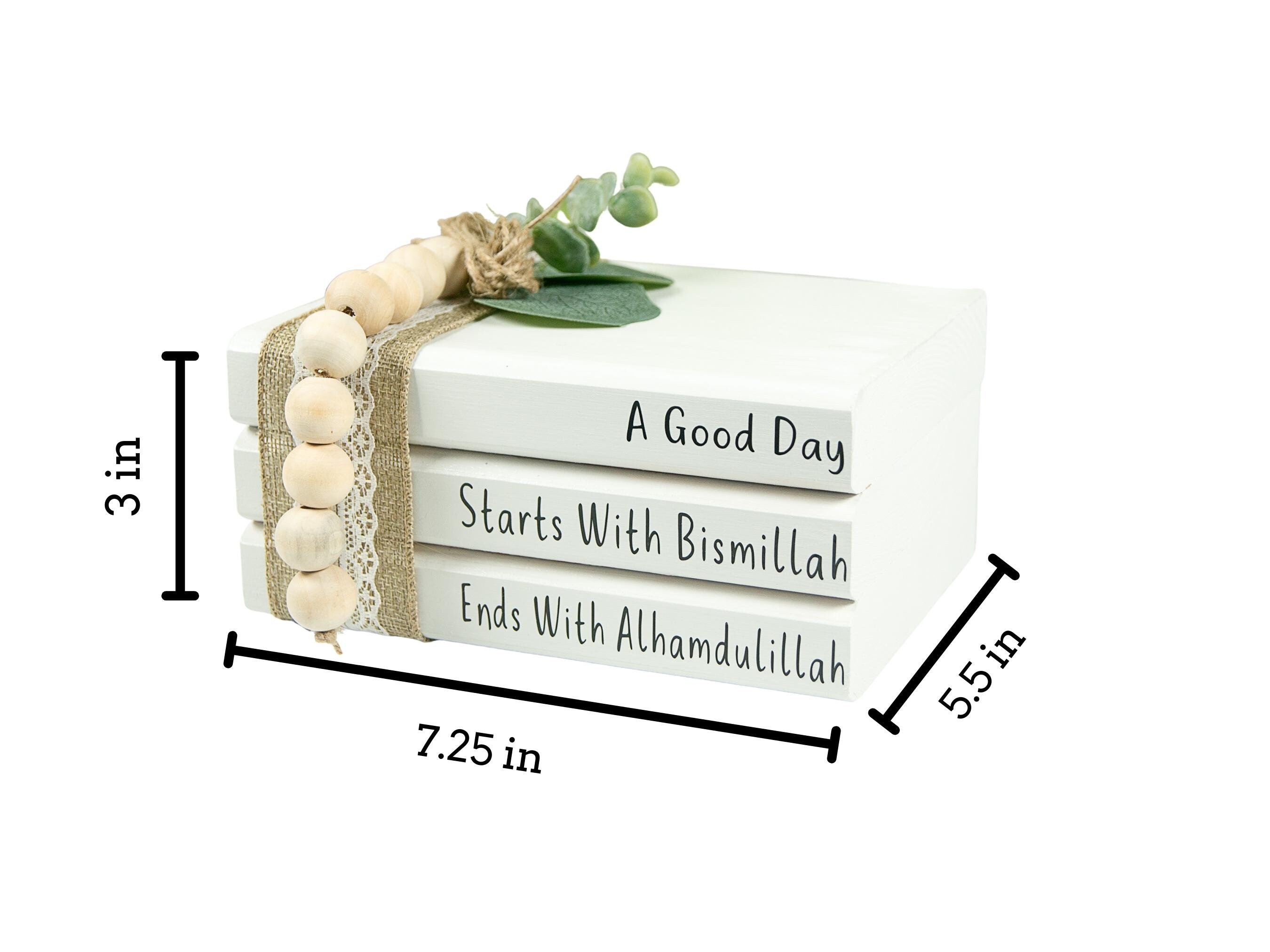 Large Islamic Wooden Book Stack Decor Start With Bismillah | Etsy