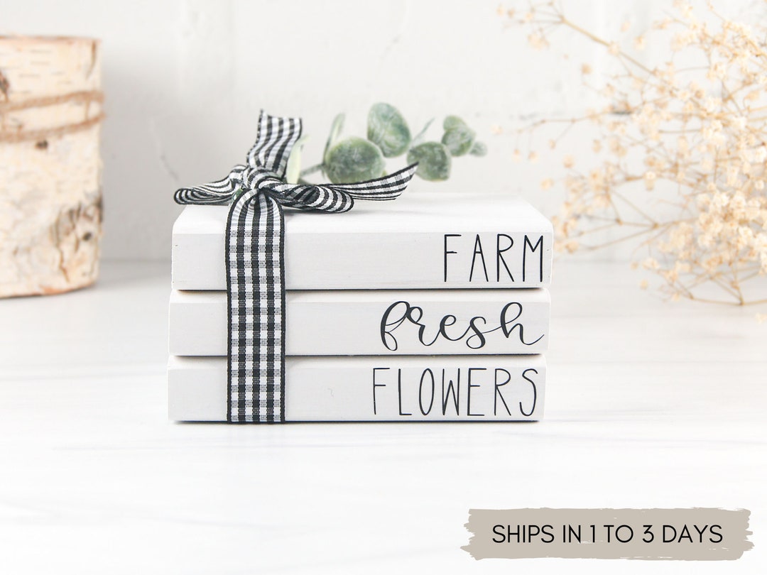 MINI Book Stack farm Fresh Flowers for Tiered Tray Decor Wooden Book ...