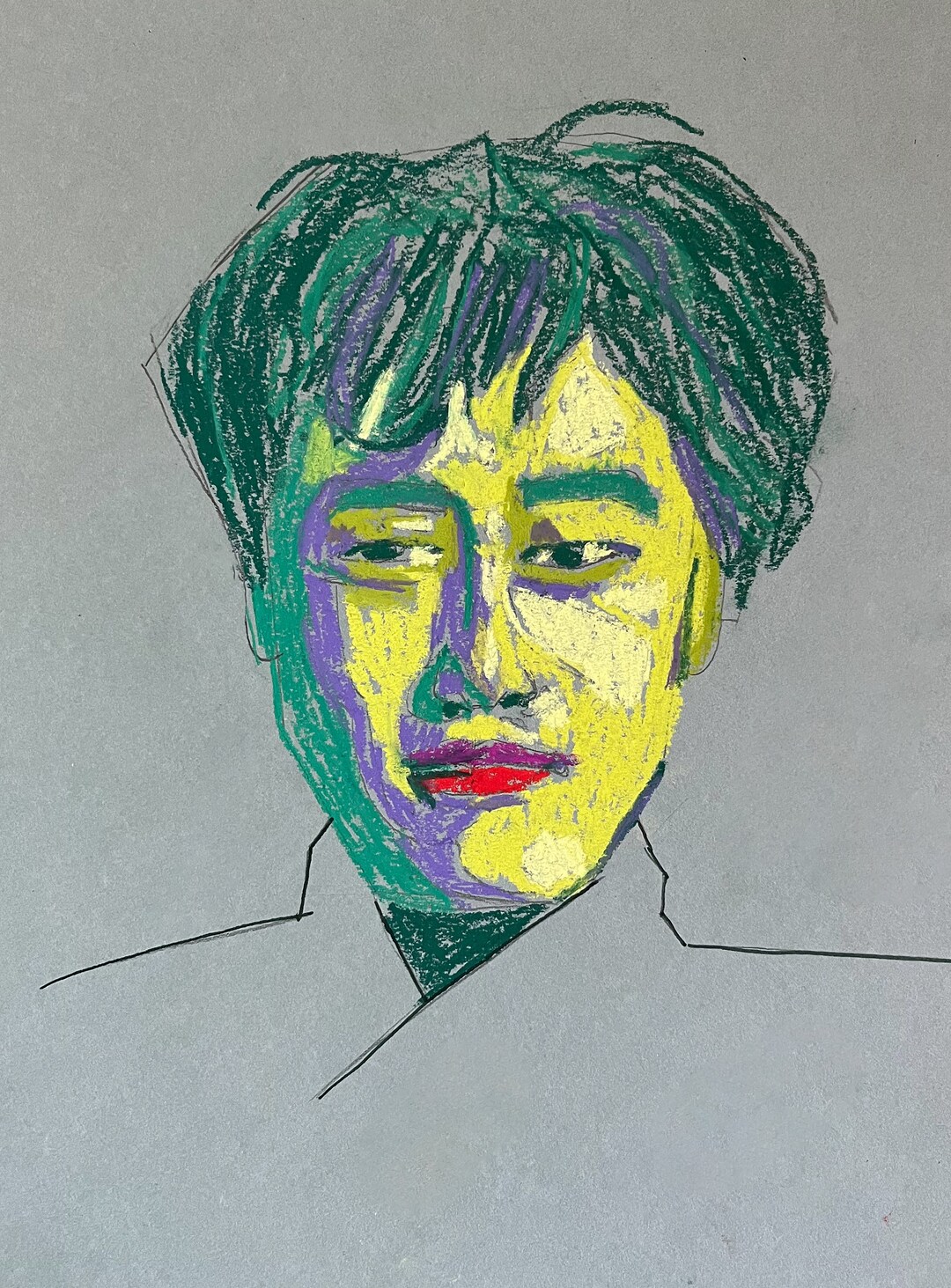 PRINT Oil Pastel Portrait of Man in Green - Etsy