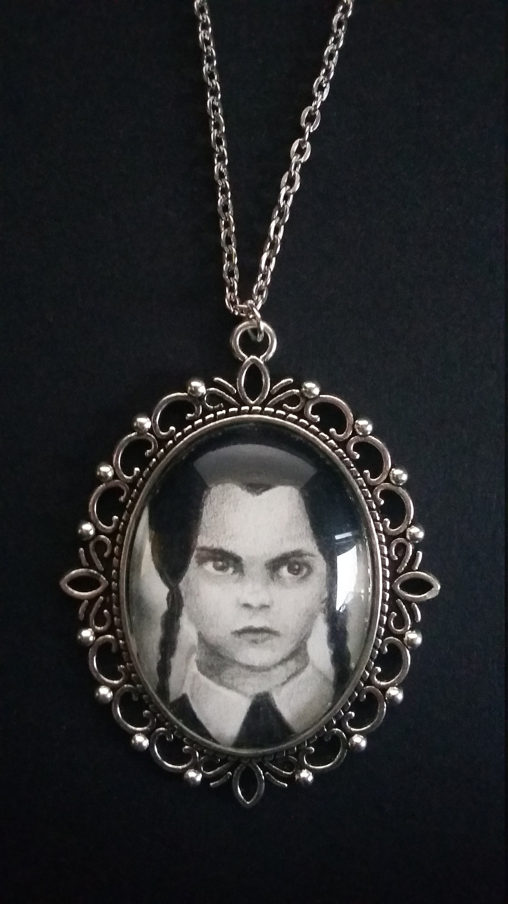 Necklace Drawing Wednesday Addams Gothic Cameo Necklace OOAK Art ...