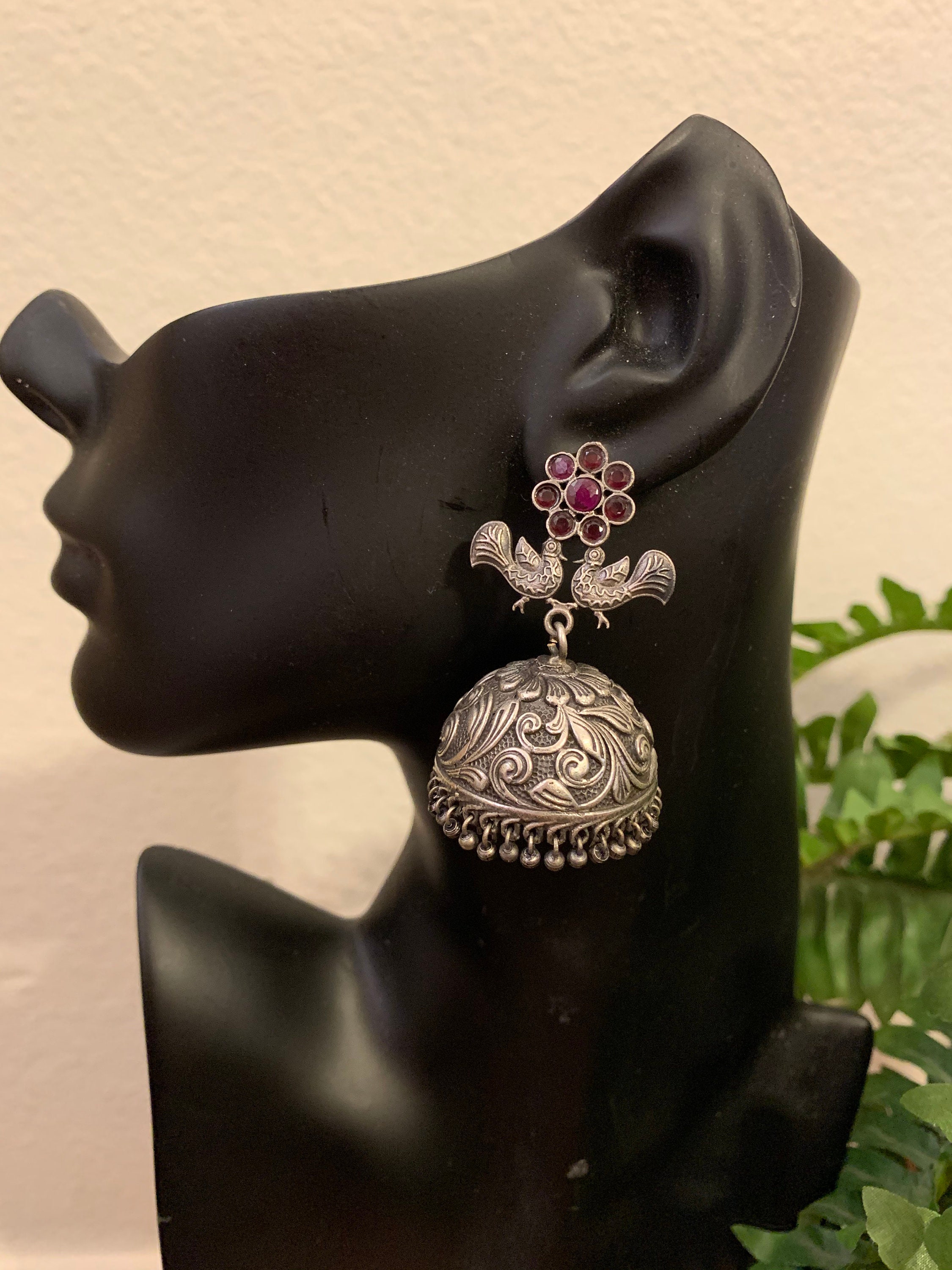 Antique Silver Jhumkas With Stones | Etsy