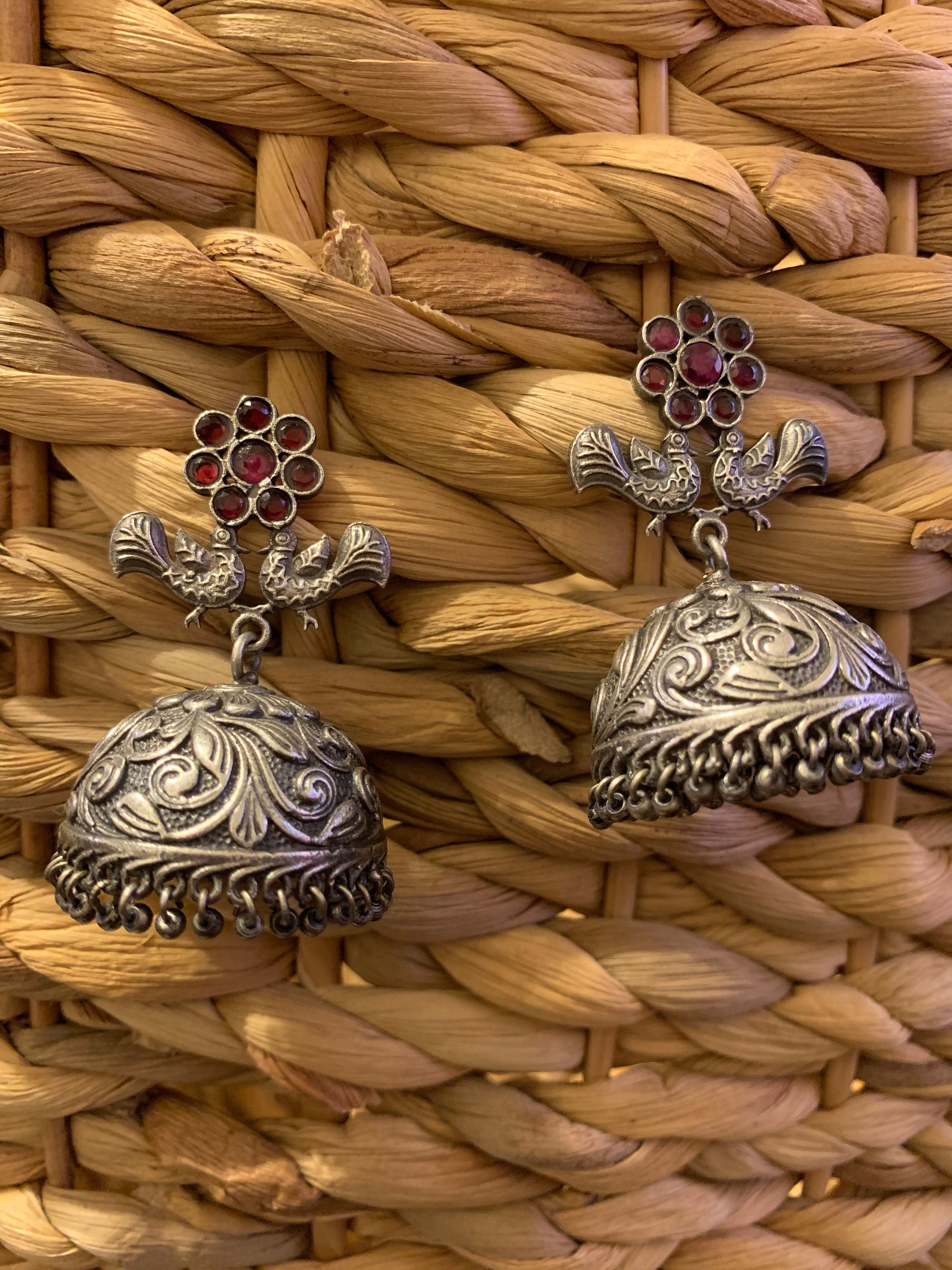 Antique Silver Jhumkas With Stones | Etsy