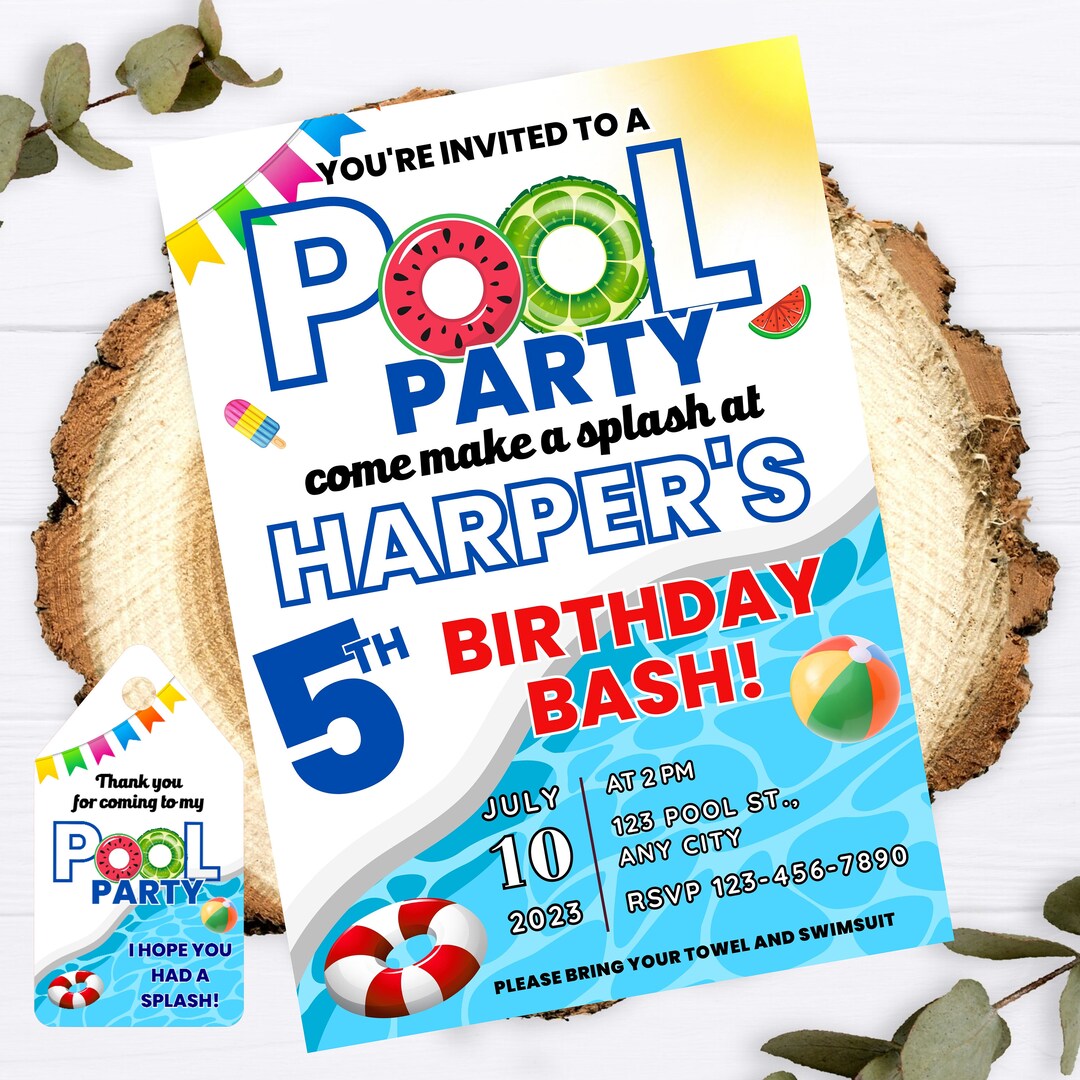 EDITABLE Pool Party Invitation, Pool Party Birthday Invitation, Pool ...
