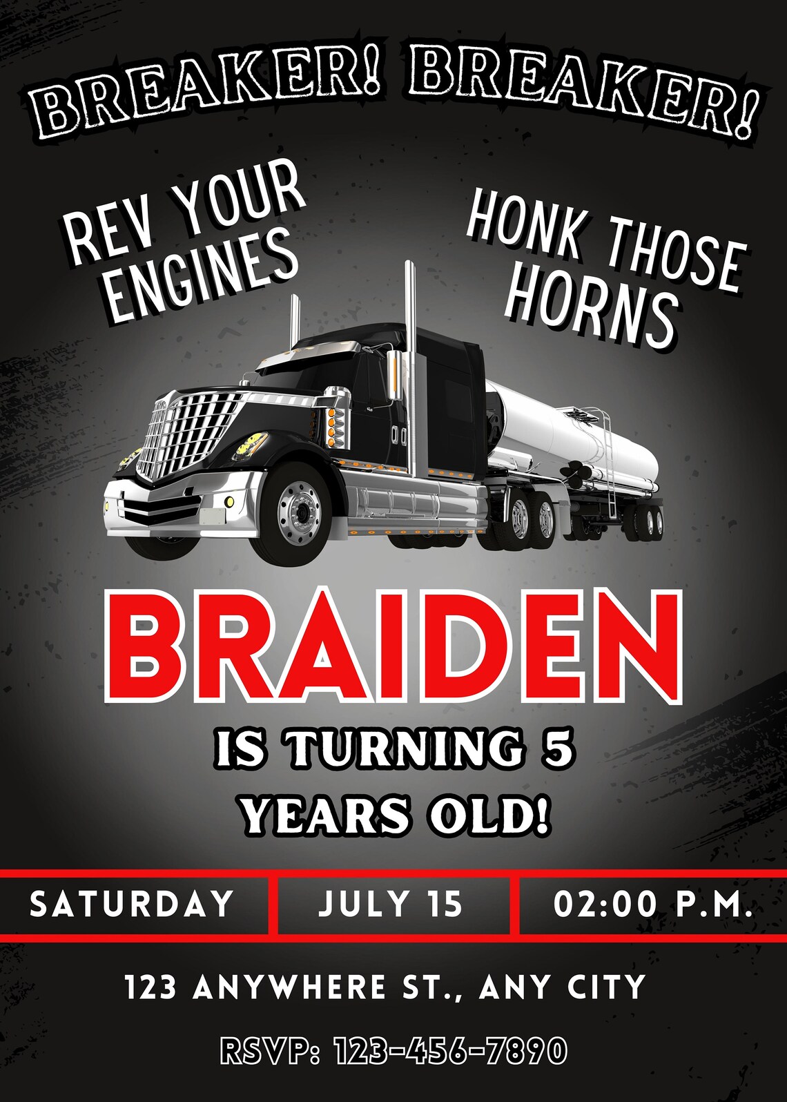 Editable Semi Truck Invitation, Big Rig Invitation, ANY AGE, Semi Truck ...