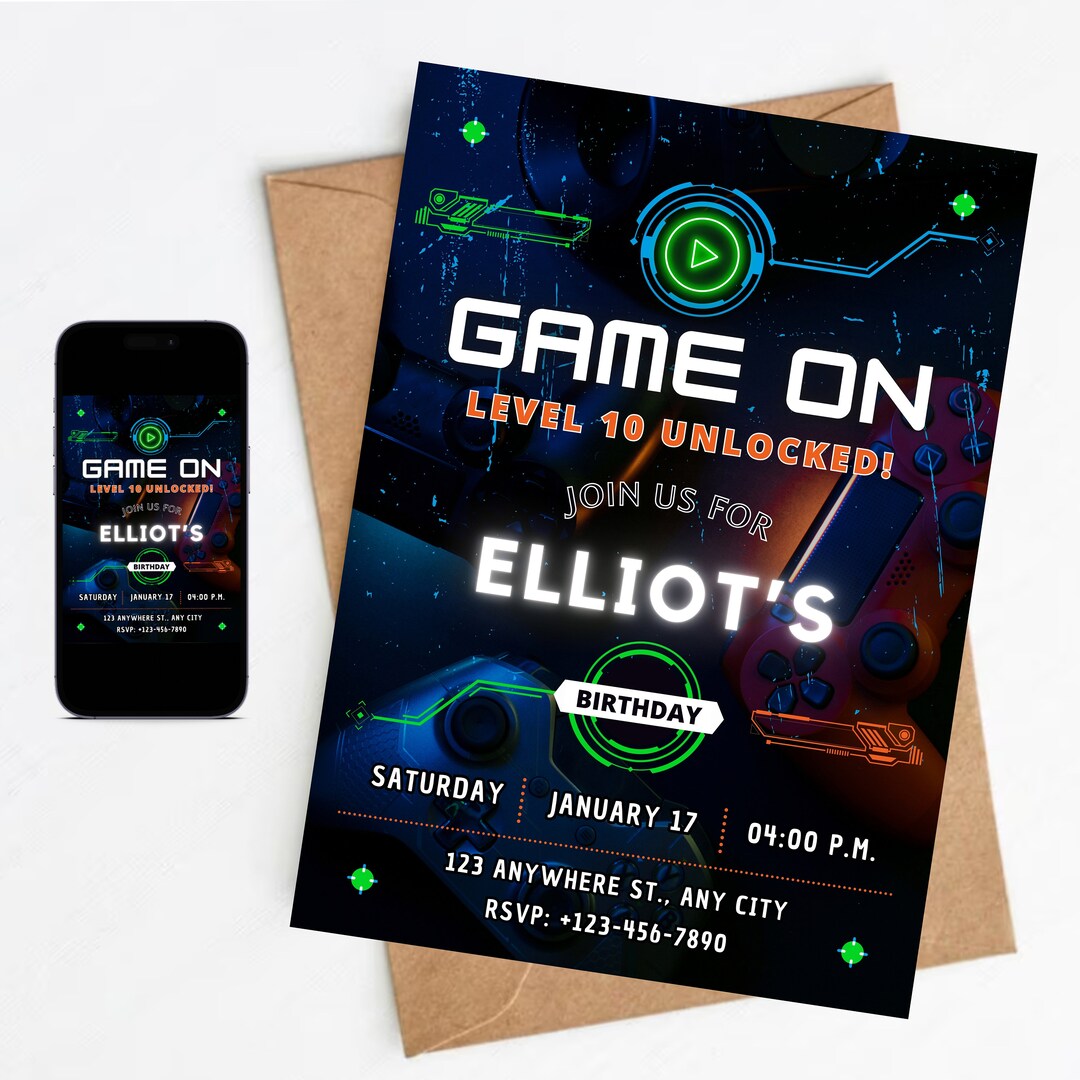 EDITABLE Gamer BOY Invitation, Game On! Customizable Gaming Invitation ...
