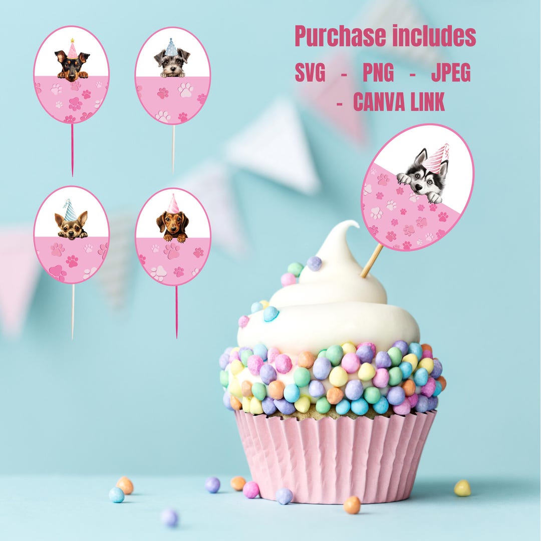 Puppy Birthday Cupcake Toppers, Dog Party,diy Let's Paw-ty Birthday ...