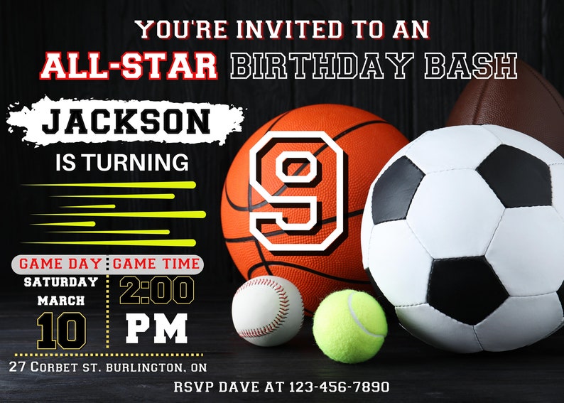 EDITABLE All-star Birthday Invitation All-star Party Sports - Etsy