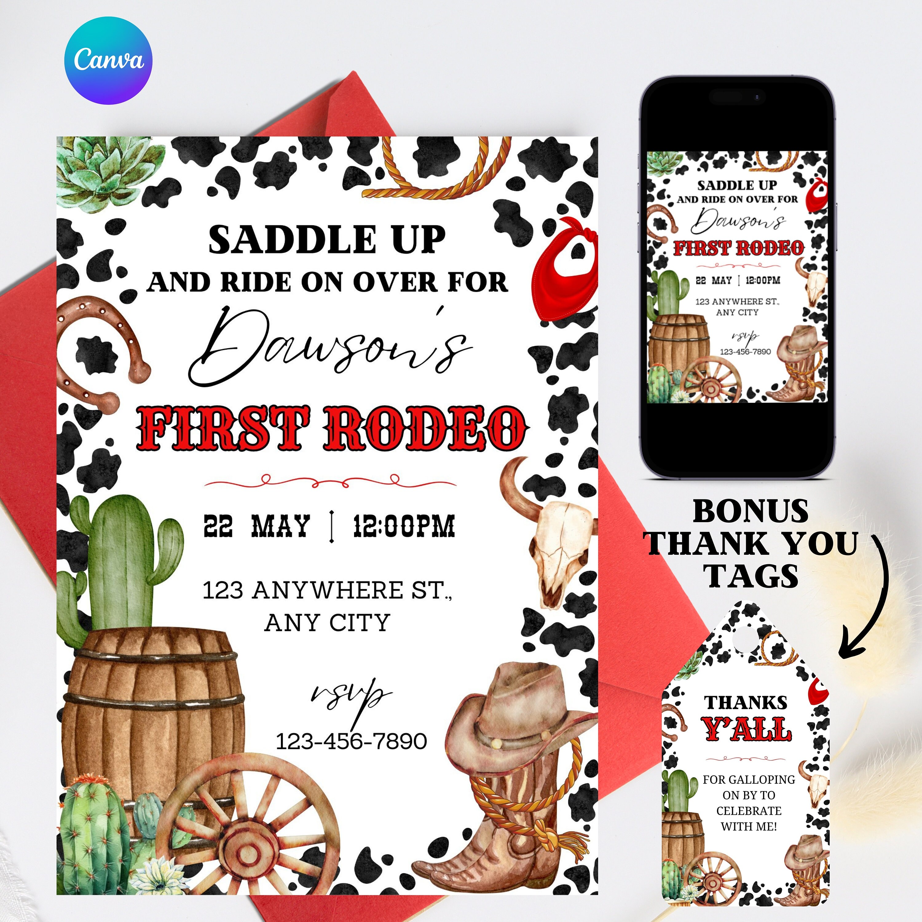 Editable RODEO Invitation Template, ANY AGE Rodeo Party, Printable Wild ...