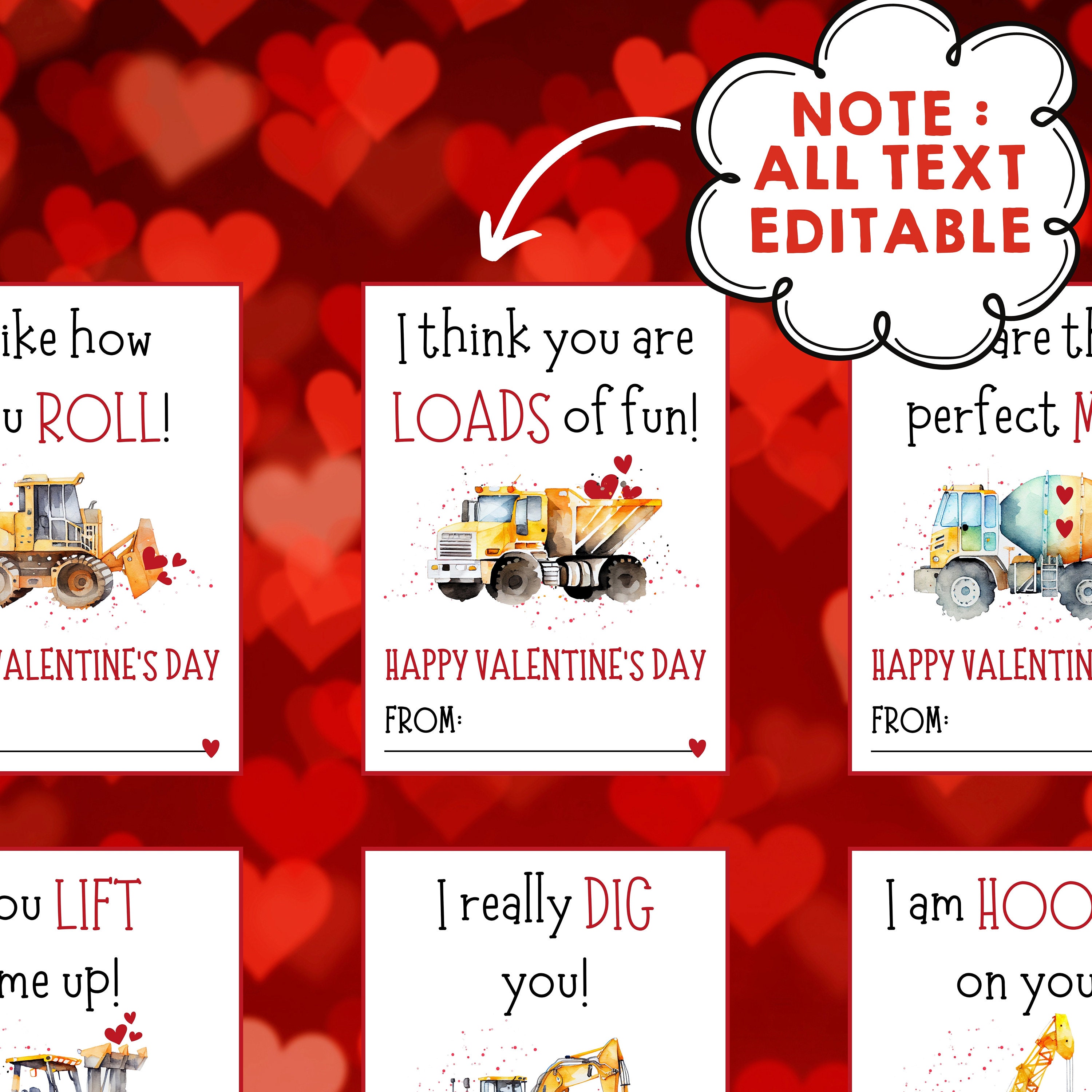 EDITABLE CONSTRUCTION THEME Kids Valentine Cards, Printable Valentine's ...