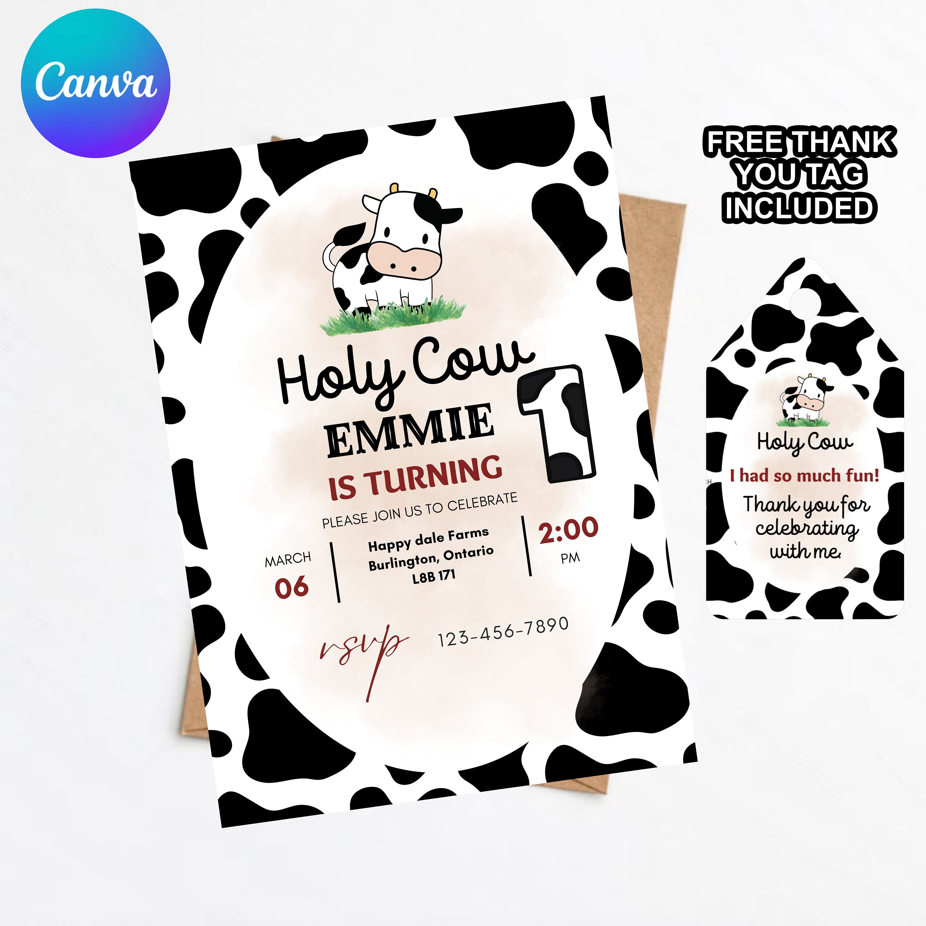 Holy Cow 1st Birthday Invitation, Editable Holy Cow Invitation ...