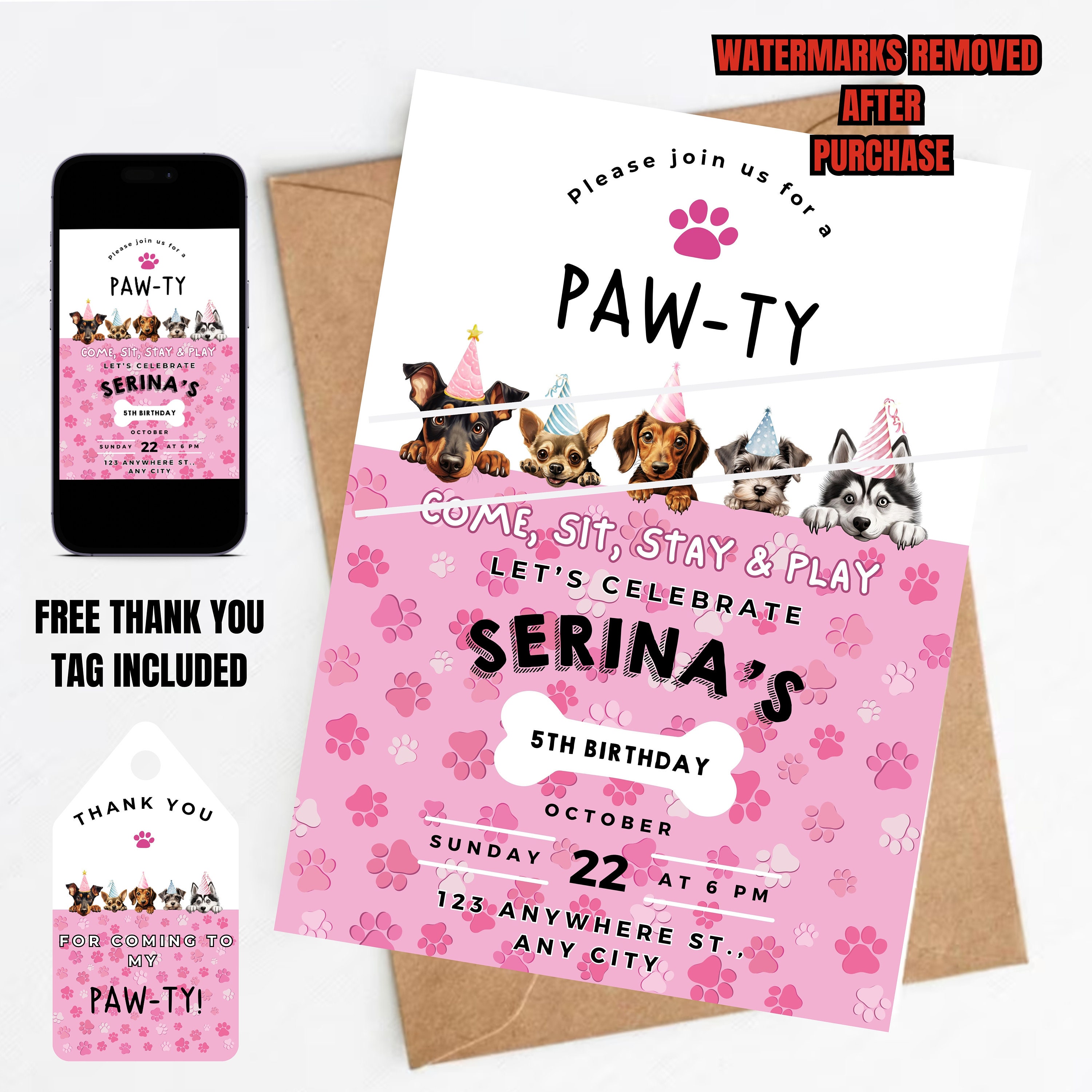 Puppy Birthday Invitation Dog Invitation Let's Paw-ty - Etsy