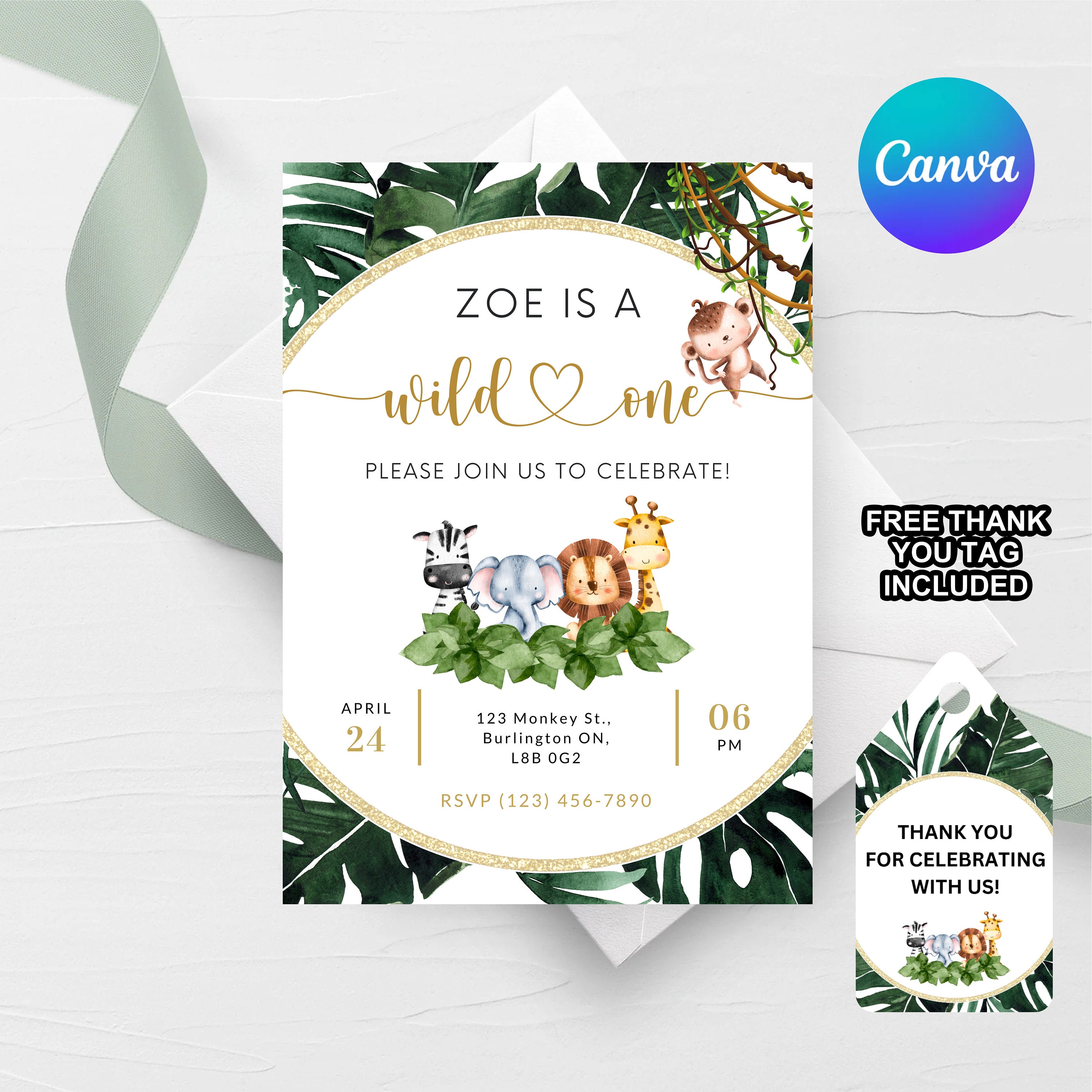 EDITABLE Safari Birthday Invitation, Wild One Invite, 1st Birthday ...