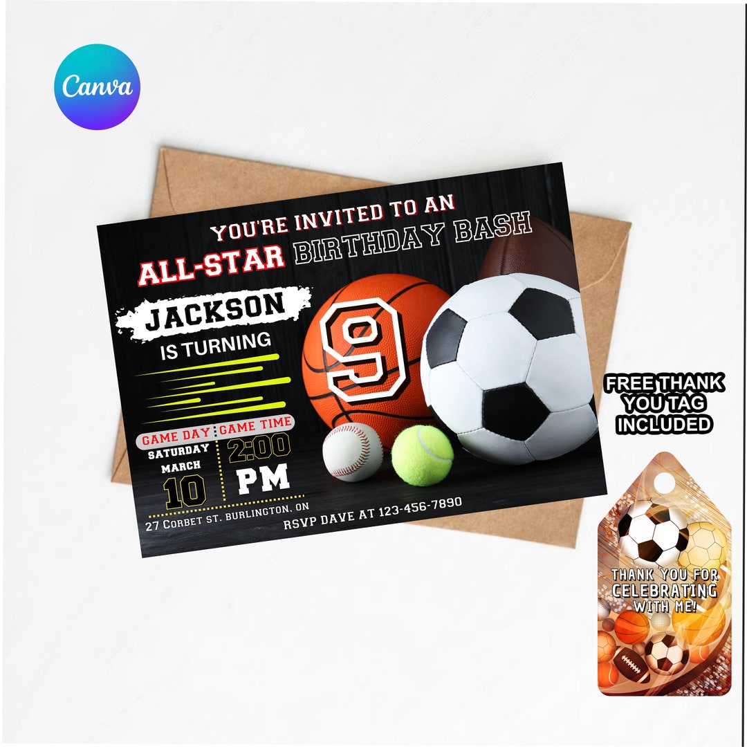 EDITABLE, All-star Birthday Invitation, All-star Party, Sports Birthday ...