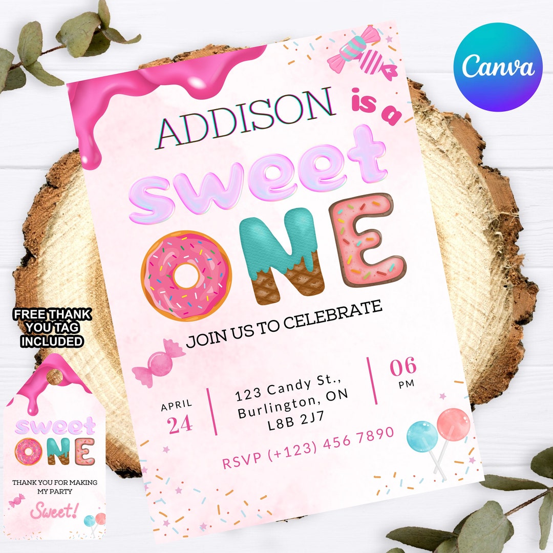 EDITABLE Sweet One Donut Birthday Invitation, Editable Invitation ...