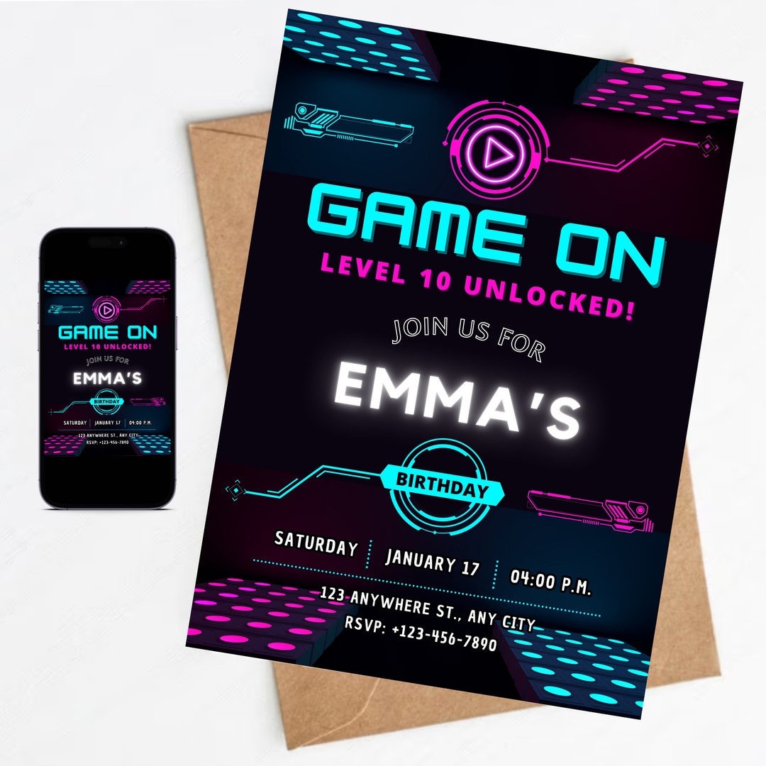 EDITABLE Gamer Girl Invitation, Game On! Customizable Gaming Invitation ...