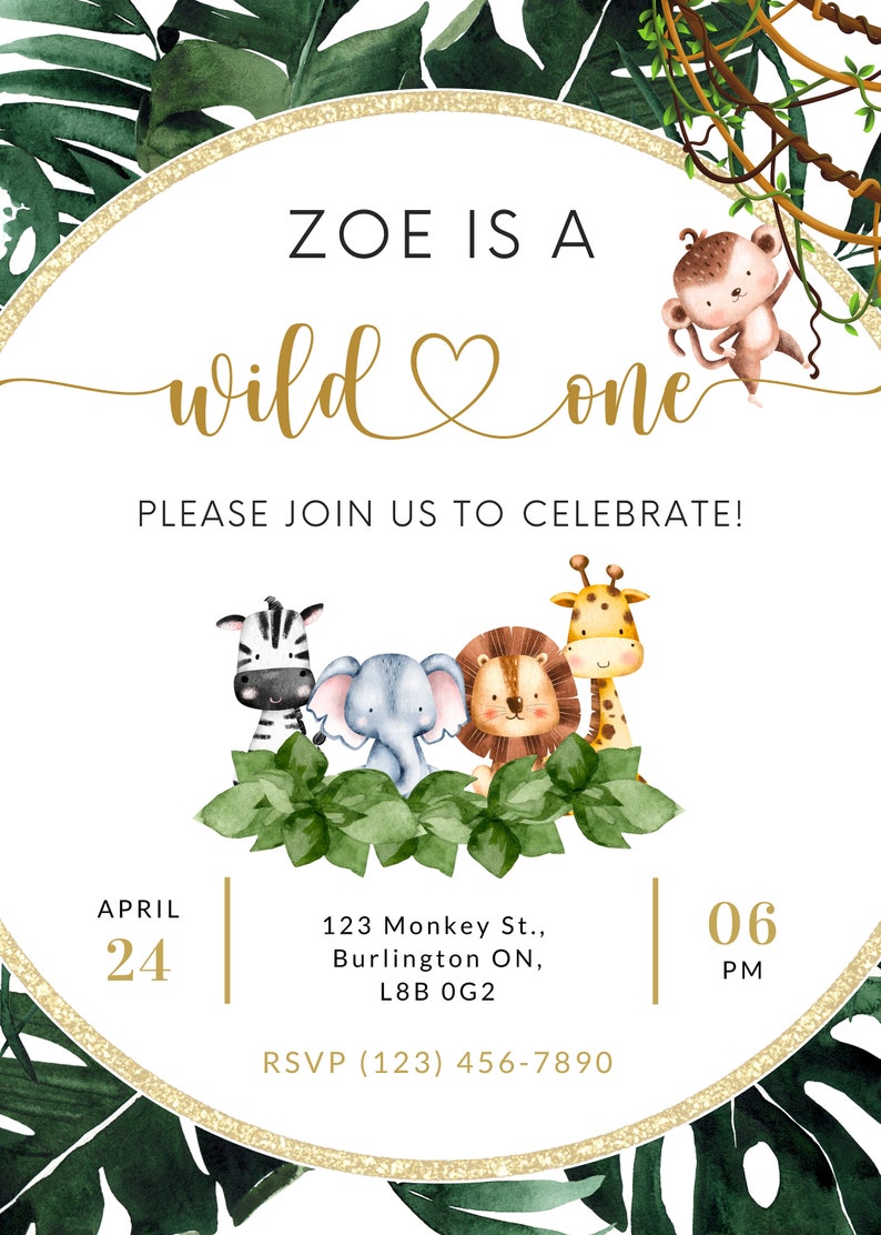 EDITABLE Safari Birthday Invitation, Wild One Invite, 1st Birthday ...