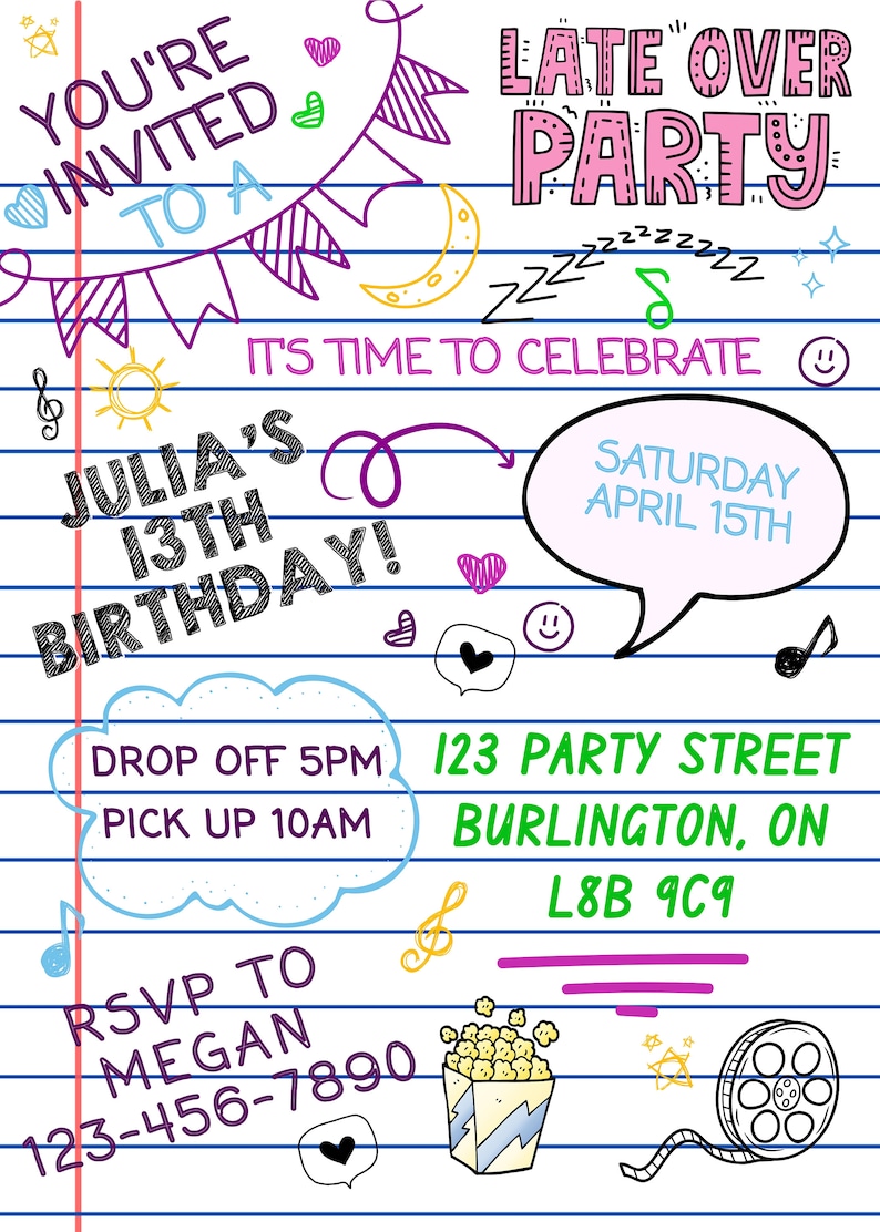 EDITABLE LATE OVER Invitation, Late Stay Party, Sleep-under Party ...