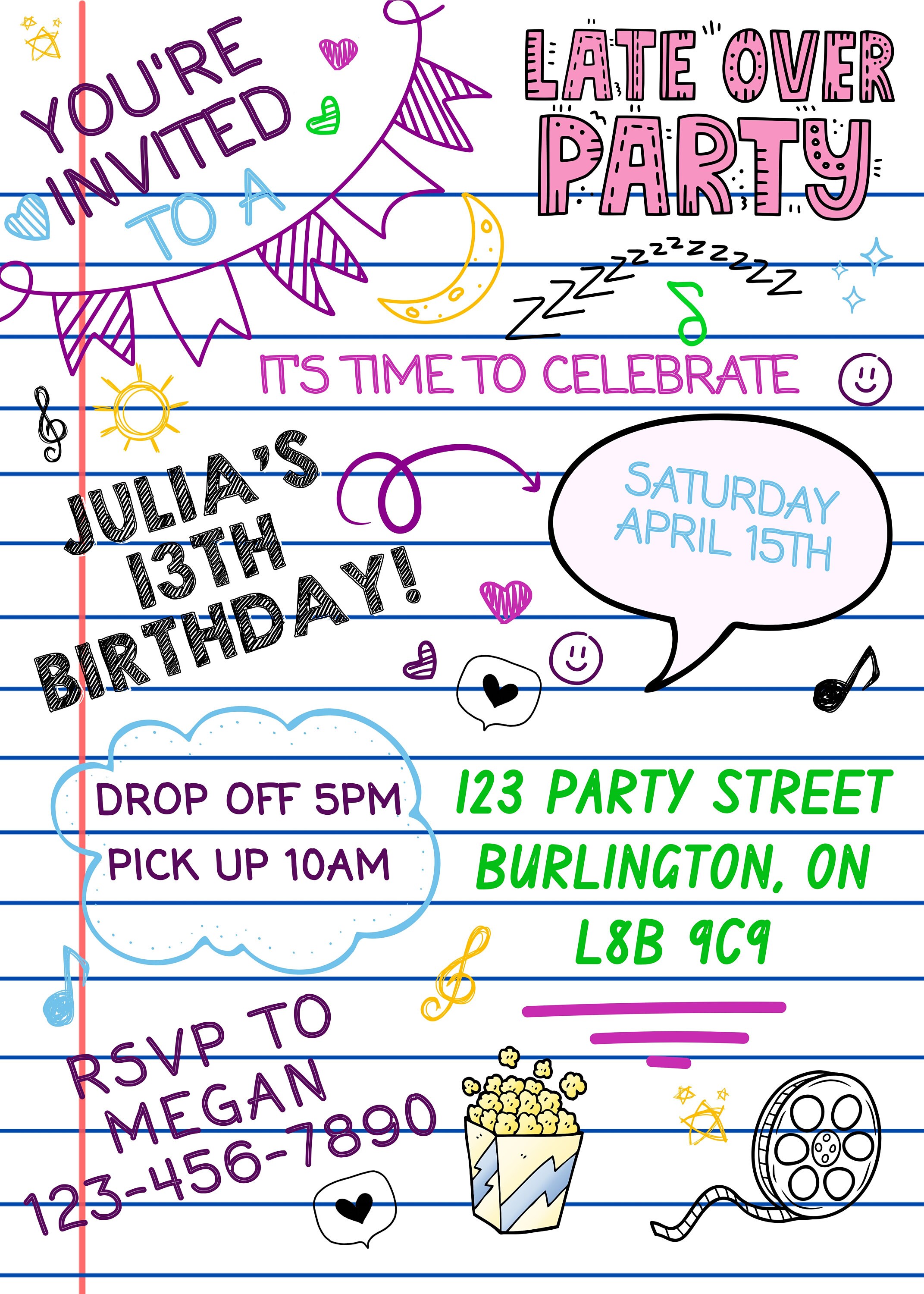 EDITABLE LATE OVER Invitation, Late Stay Party, Sleep-under Party ...