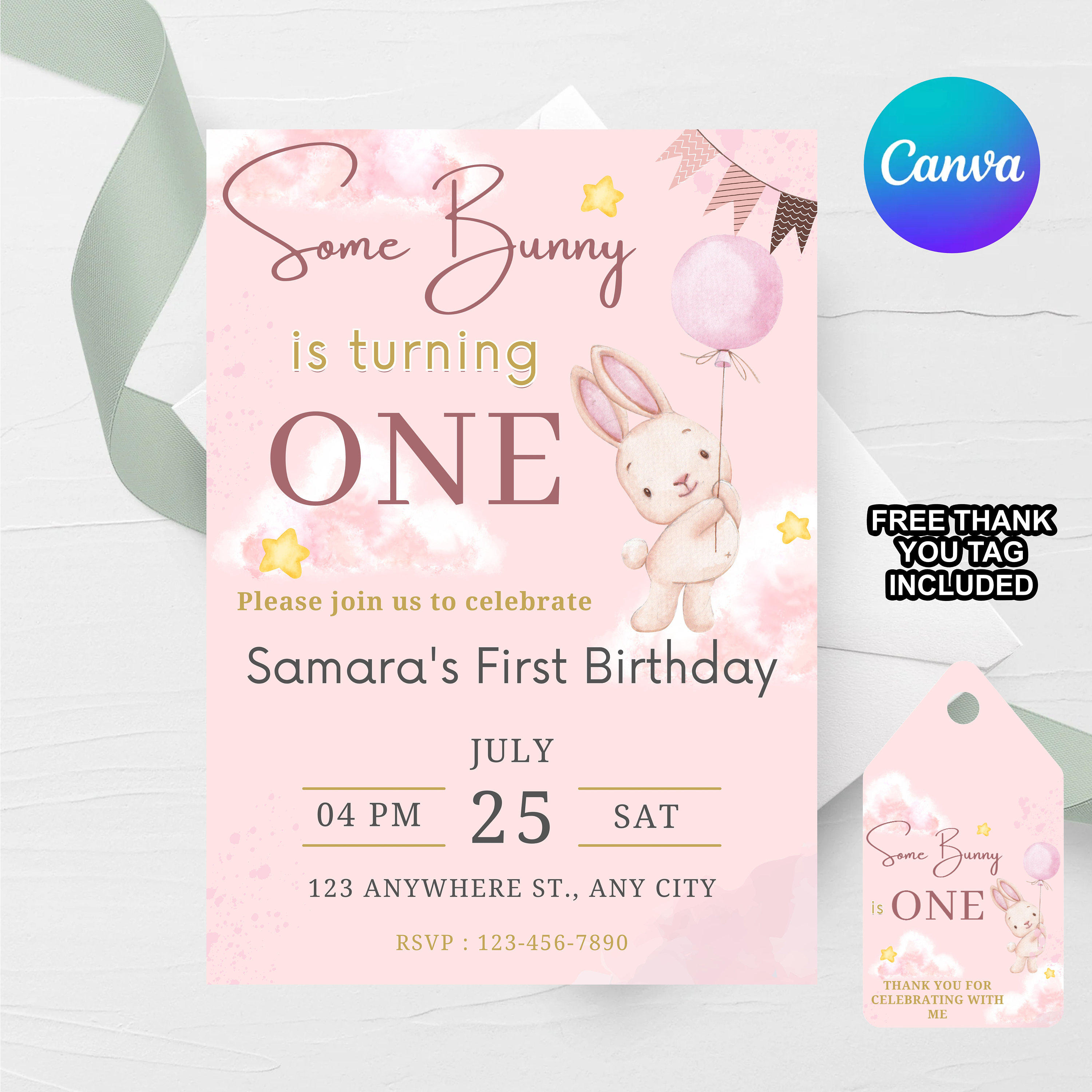 Editable Some Bunny is One Invitation, Some Bunny is Turning One Invite ...