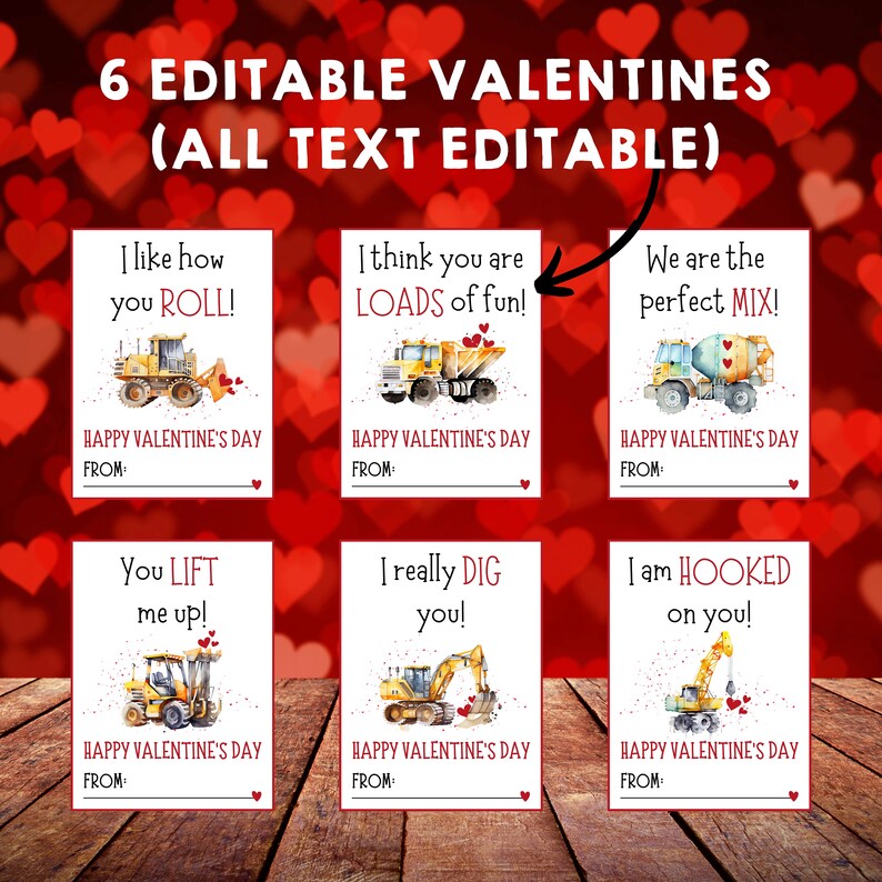 EDITABLE CONSTRUCTION THEME Kids Valentine Cards, Printable Valentine's ...