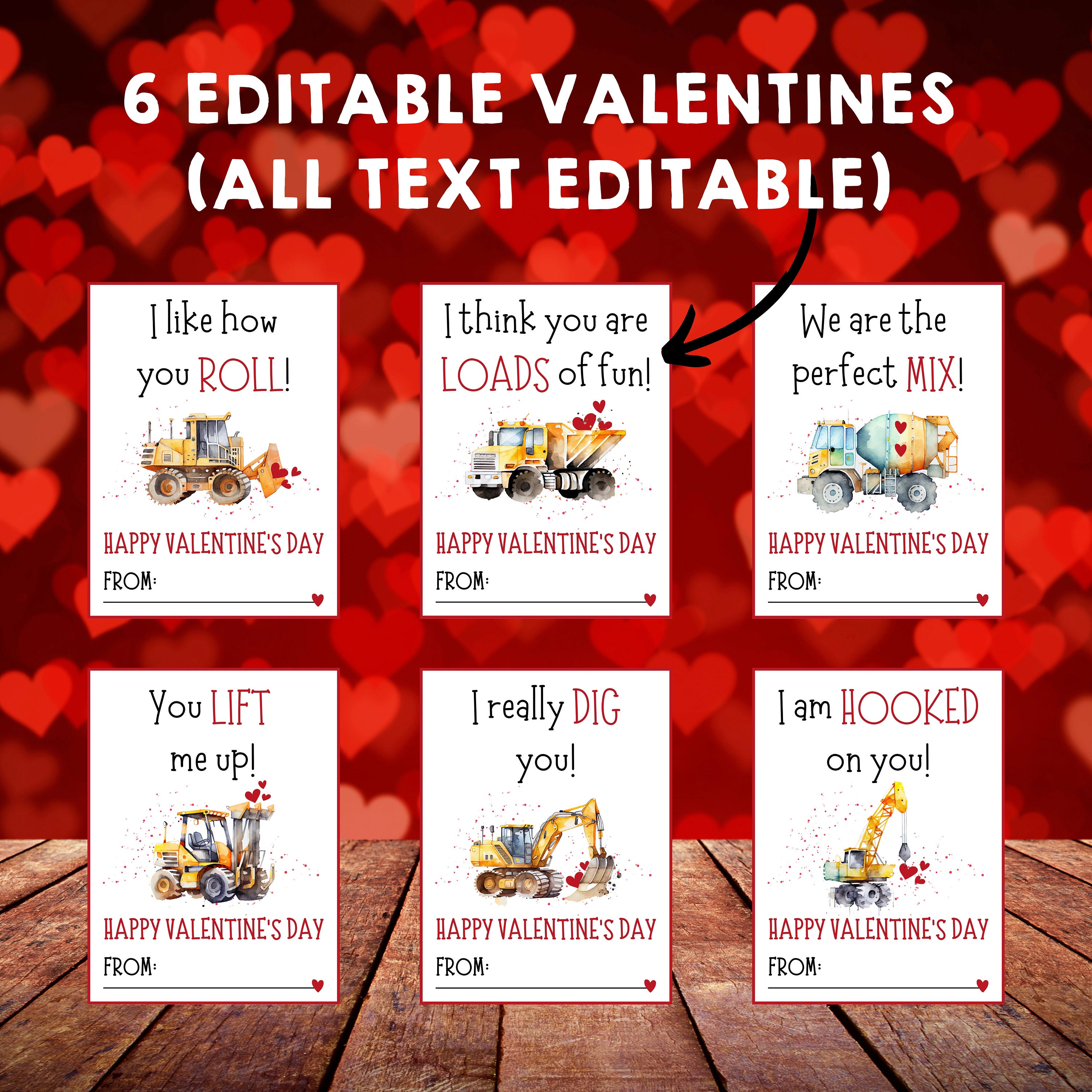 EDITABLE CONSTRUCTION THEME Kids Valentine Cards, Printable Valentine's ...