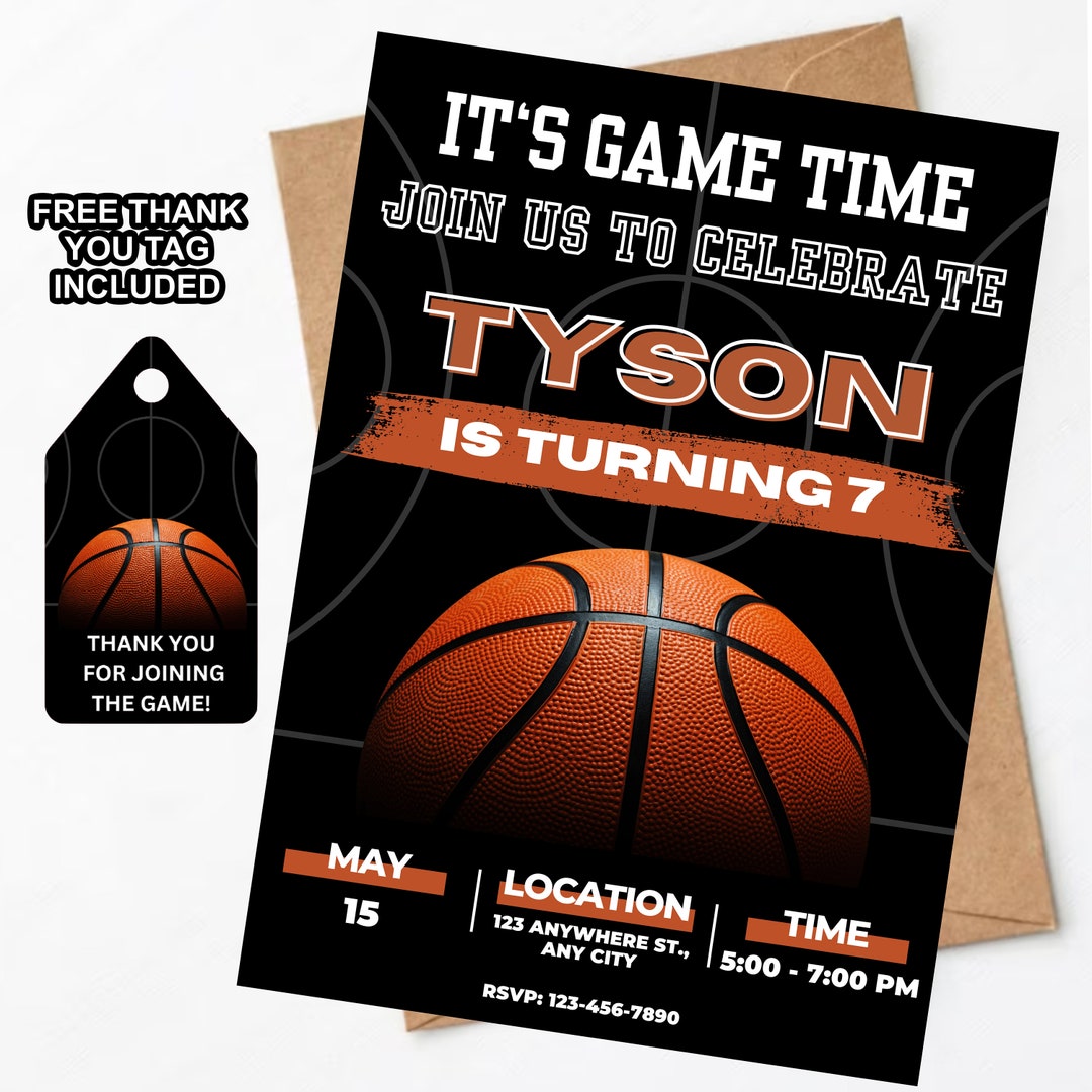 Editable Basketball Invitation, Any Age, It's Game Time, Sports ...
