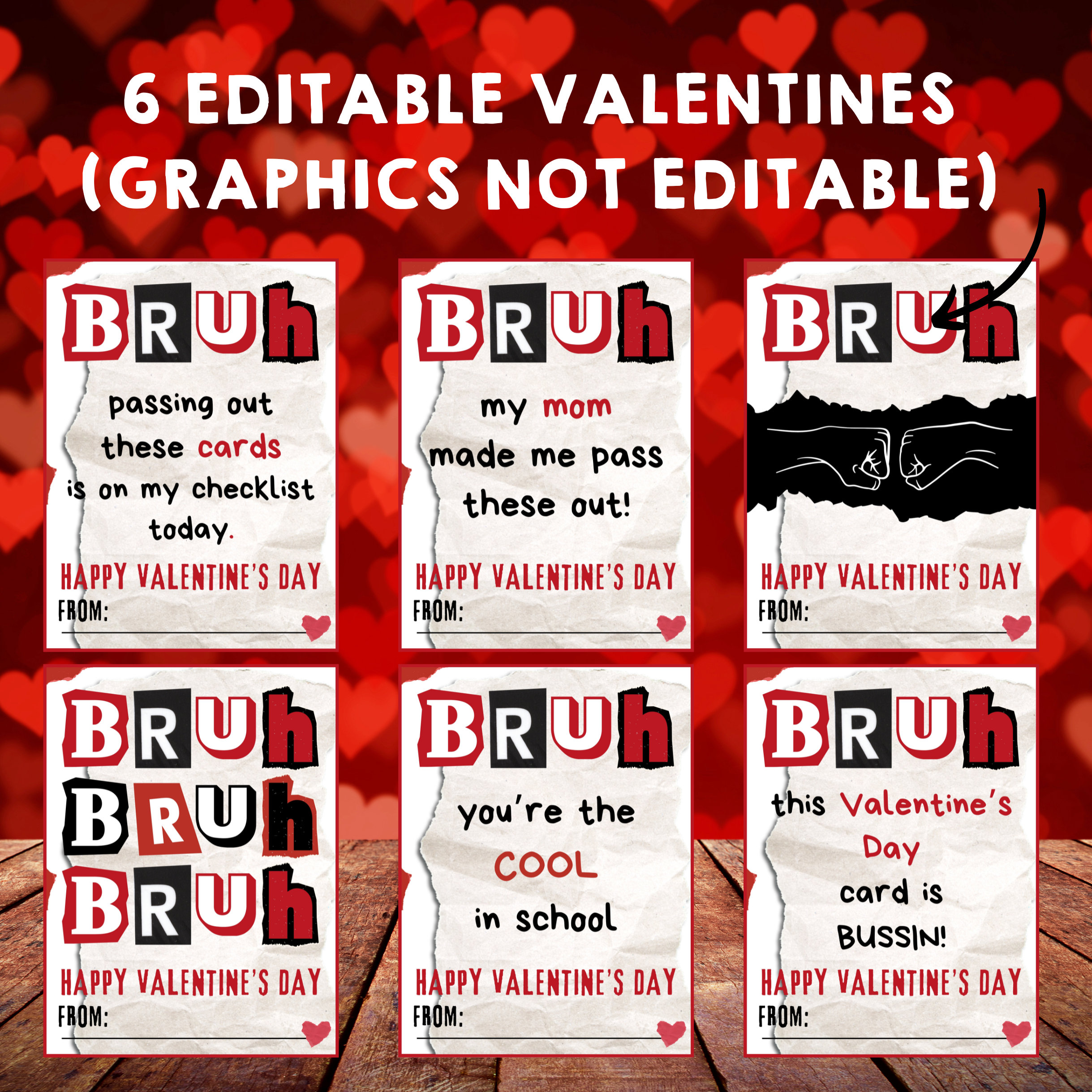 BRUH Valentine Cards, EDITABLE Classroom Valentines, Valentines for ...