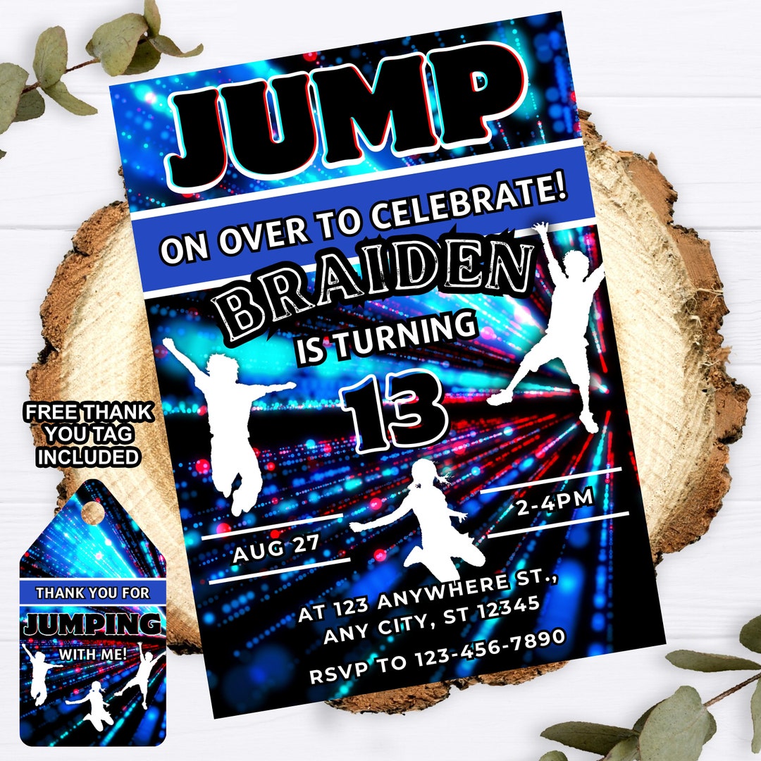 EDITABLE Trampoline Birthday Invitation, Boy's Bounce Birthday, Jump ...
