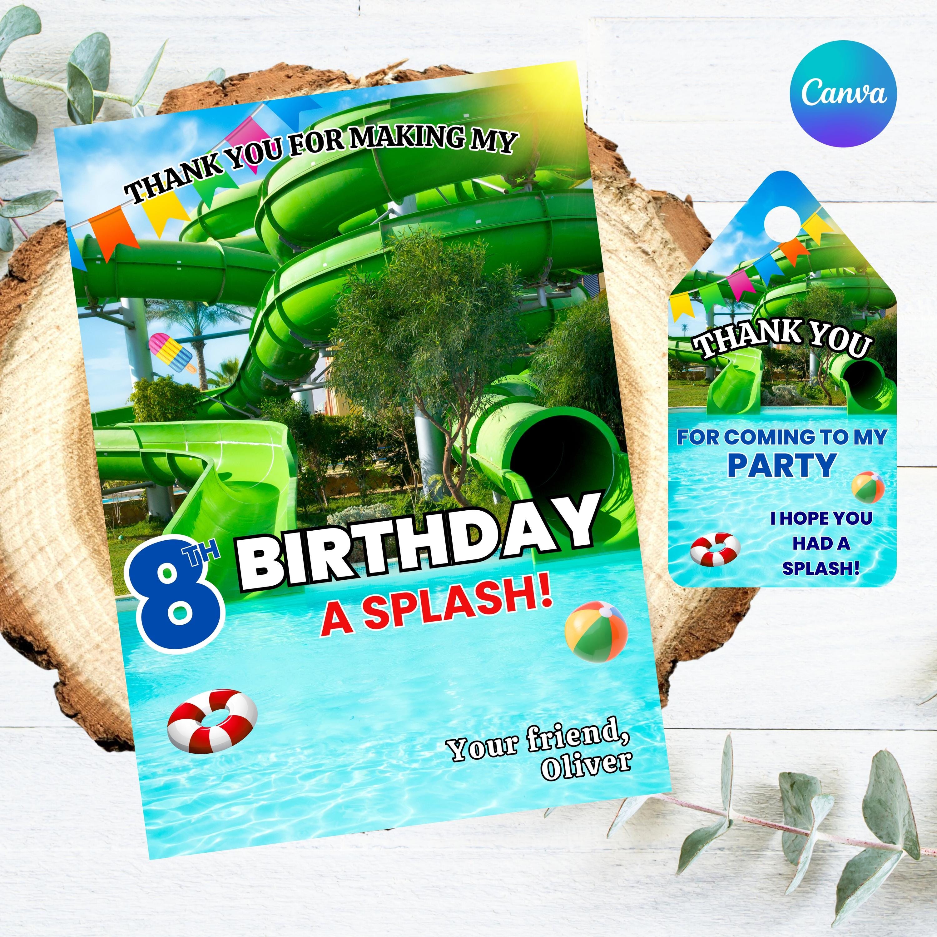 EDITABLE WATERSLIDE Thank You Tags, Pool Party Favor Tag, EDITABLE ...