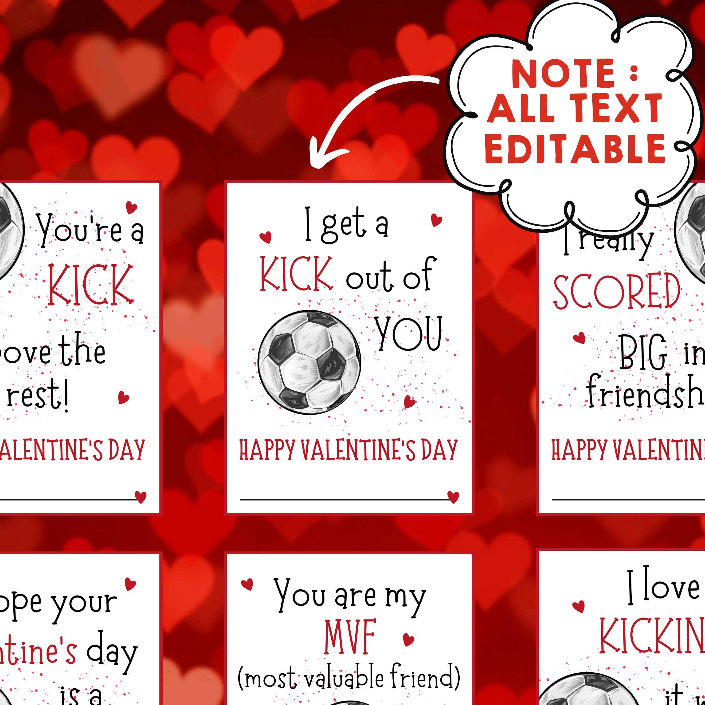 EDITABLE SOCCER THEME Kids Valentine Cards, Printable Valentine's Day ...