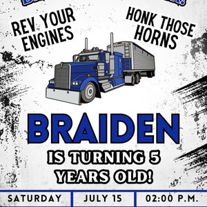 Editable Semi Truck Invitation, Big Rig Invitation, ANY AGE, Semi Truck ...