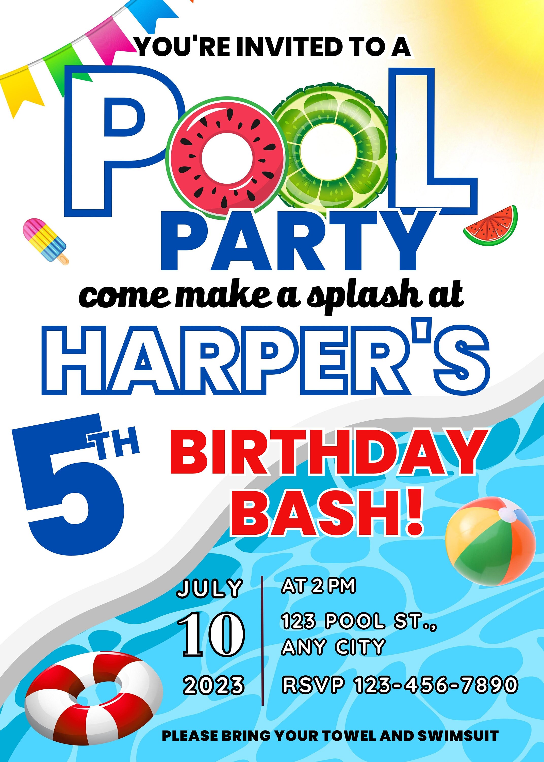 EDITABLE Pool Party Invitation, Pool Party Birthday Invitation, Pool ...