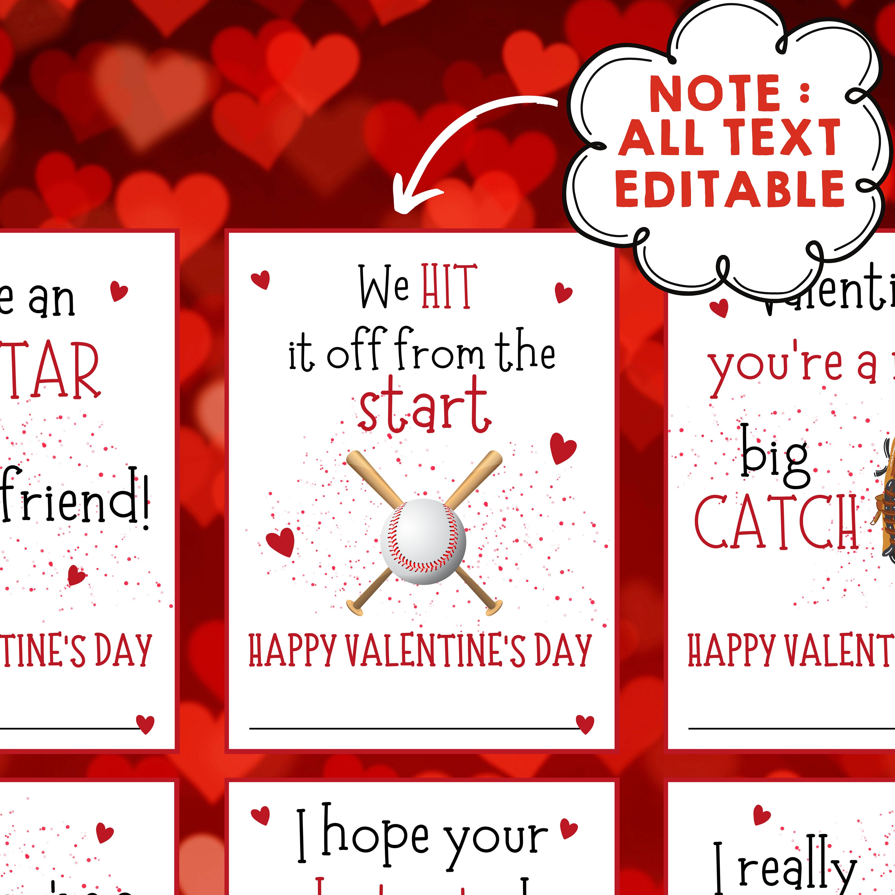 EDITABLE BASEBALL THEME Kids Valentine's Day Card, Printable Baseball ...