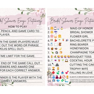 PRINTABLE EMJOI PICTIONARY - Bridal Shower Games - Emoji Game - Wedding ...